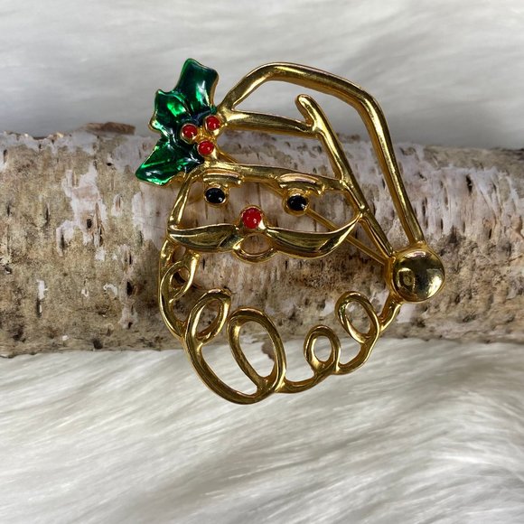 Vintage | Jewelry | Vintage Aai Gold Tone Enamel Santa Brooch | Poshmark
